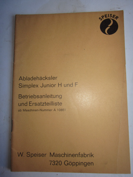 Speiser Betriebsanleitung und Ersatzteilliste für Abladehäcksler ...